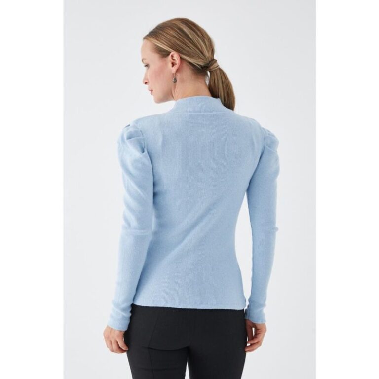 Ice Blue Turtleneck Ribbed Sweater - lara.pk