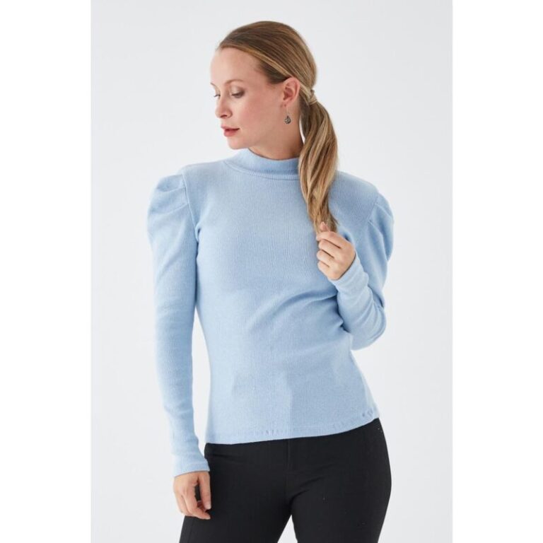 Ice Blue Turtleneck Ribbed Sweater - lara.pk