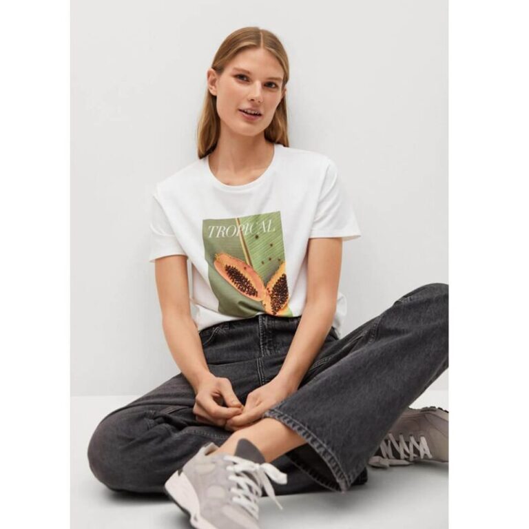 Mango Tropical White Printed T Shirt - lara.pk