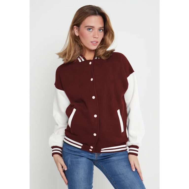Maroon and White Heavy G.S.M Varsity Baseball Jacket . - lara.pk