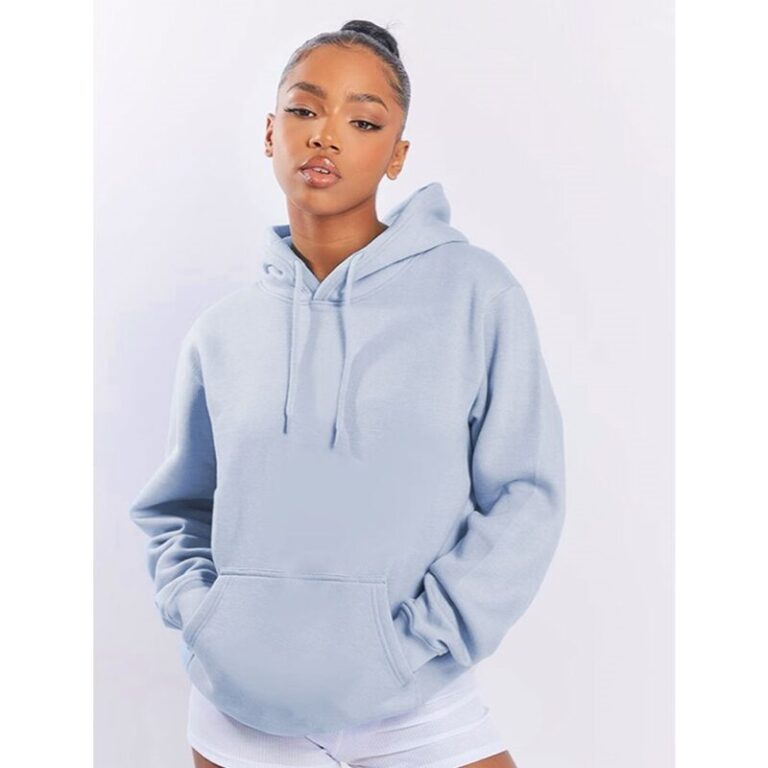 Light Blue Basic Kangaroo Pocket Hoodie - lara.pk