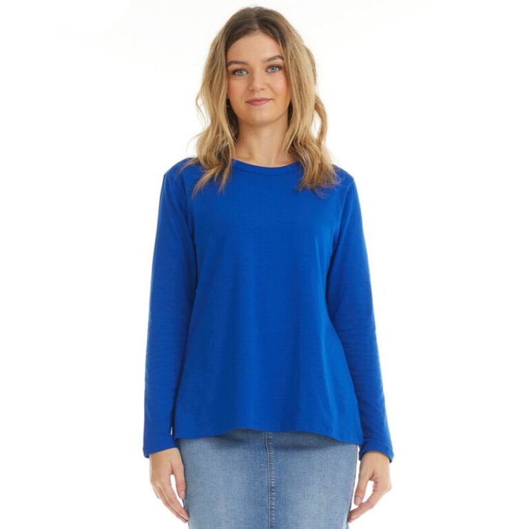 Royal Blue Basic Round Neck Long Sleeves T Shirt - lara.pk